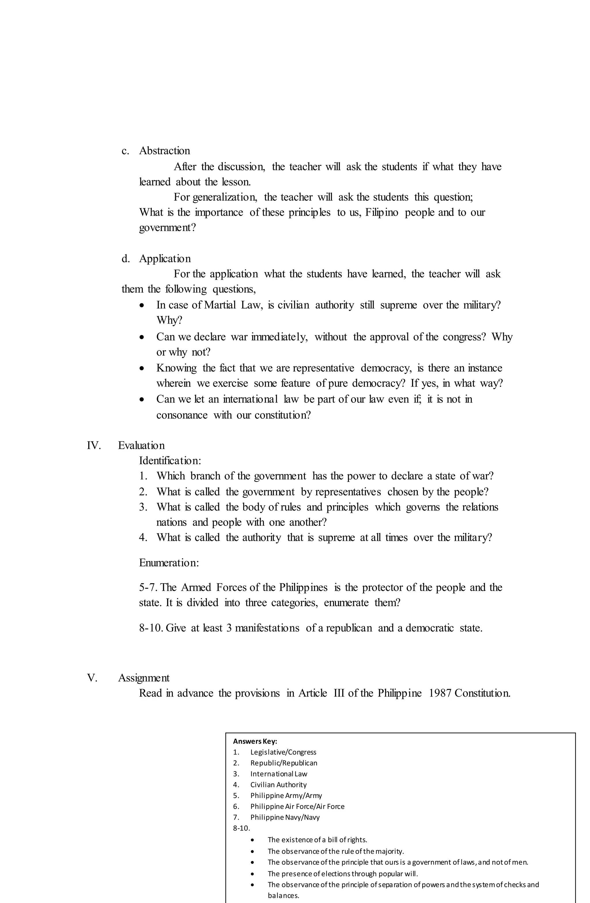 Lesson Plan on Article 2 Sections 123 | DOCX