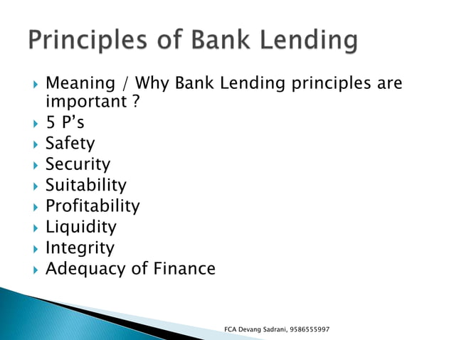 Principles of bank lending | PPTX | Home Financing | Personal Debt