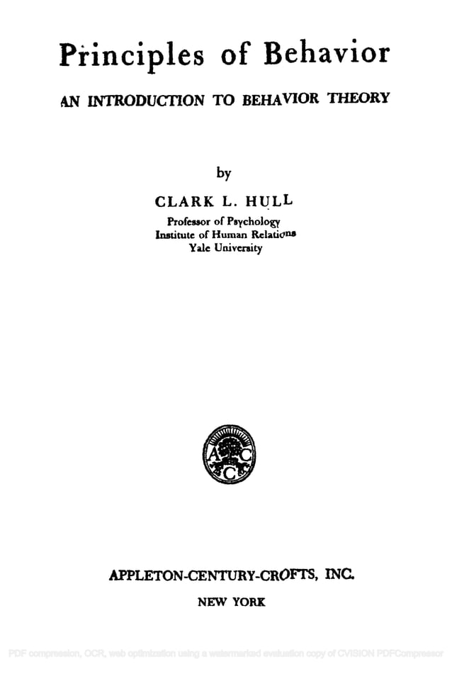 Principles of behavior Clark Hull | PDF