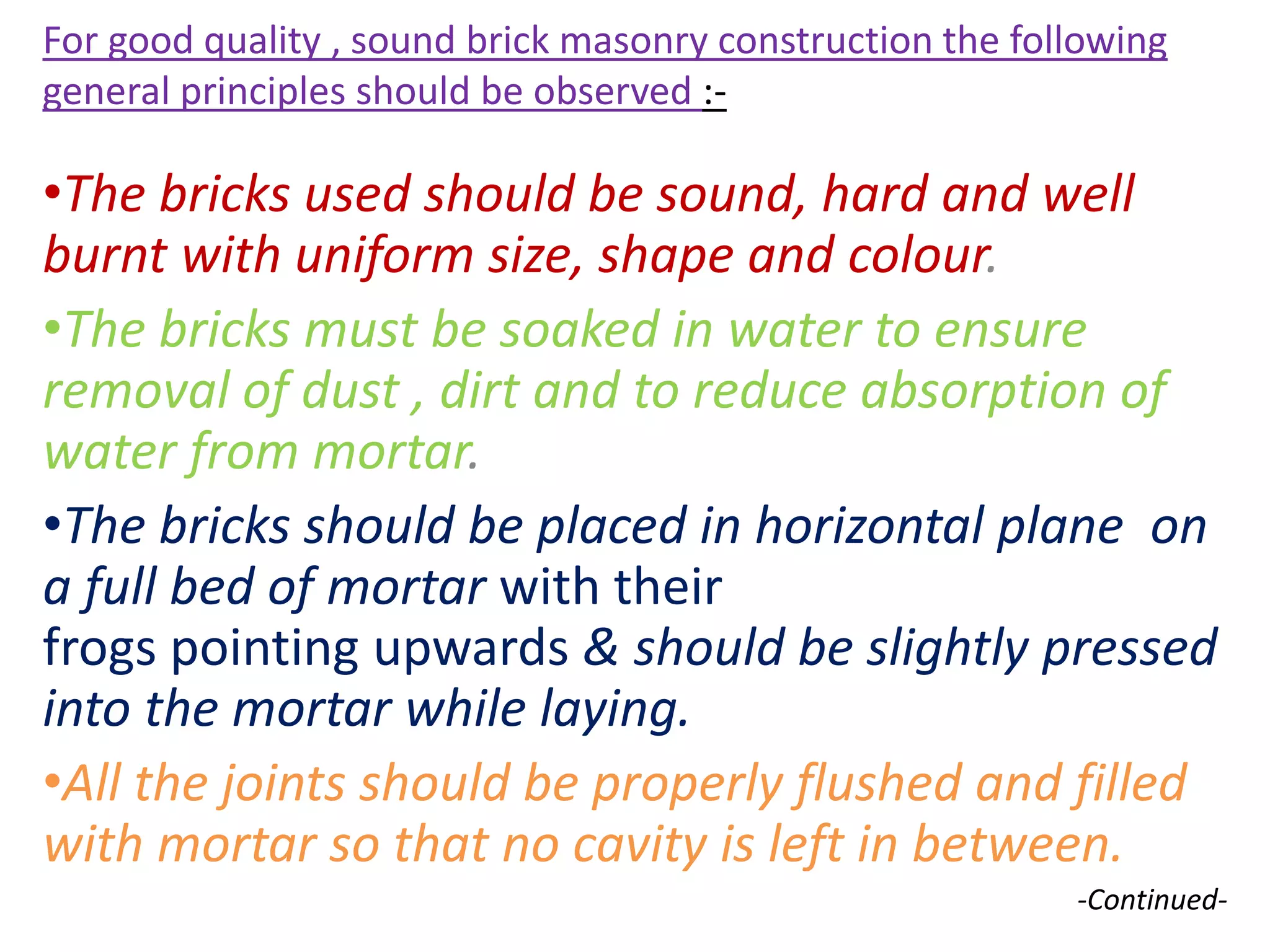 Significance & Principles of brick masonry ppt | PPT