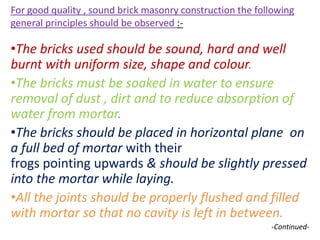 Significance & Principles of brick masonry ppt | PPTX