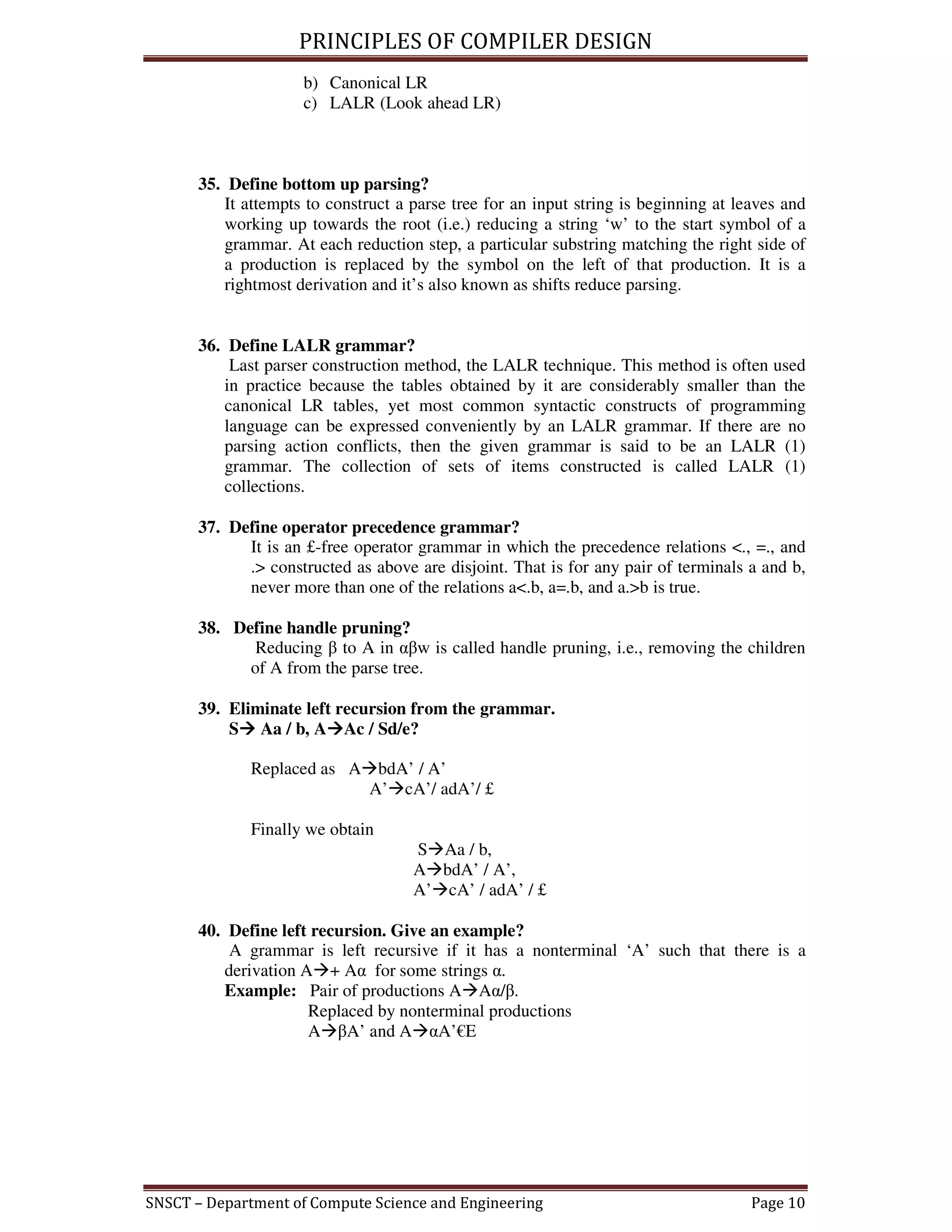 Principles of compiler design | PDF