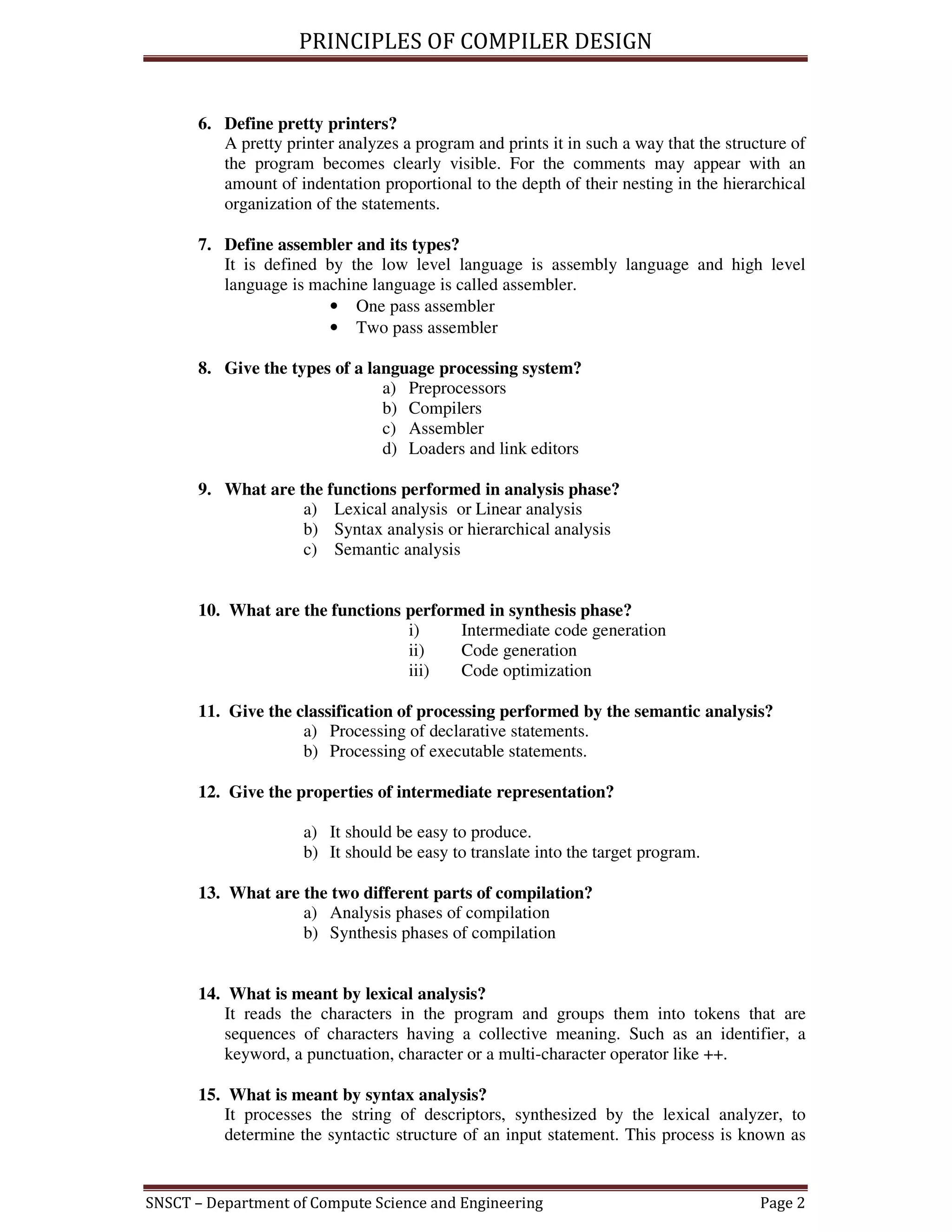 Principles of compiler design | PDF