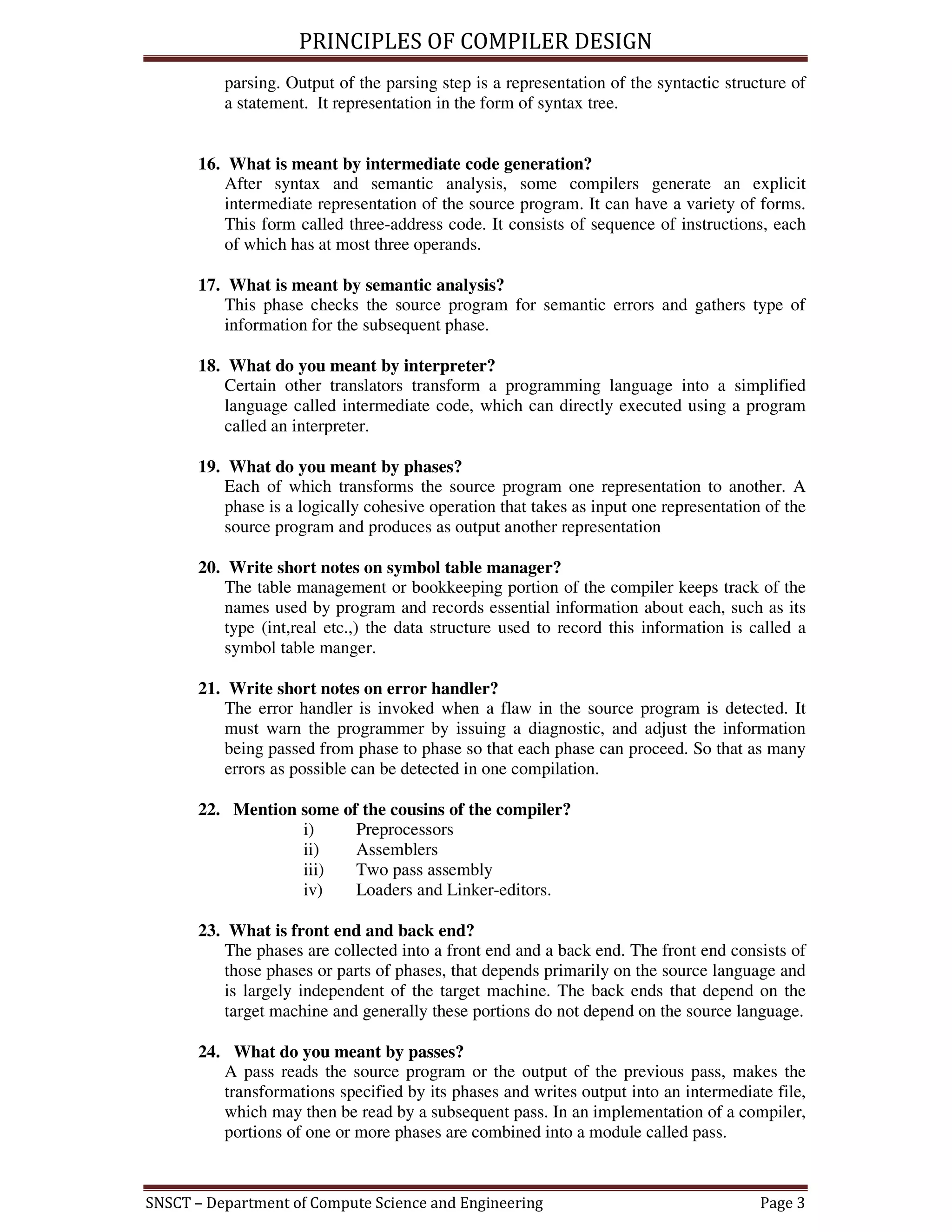 Principles of compiler design | PDF