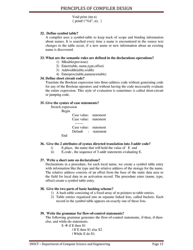 Principles of compiler design | PDF