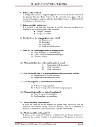 Principles of compiler design | PDF