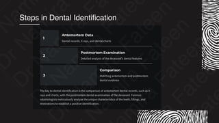 Principles of dental identification- forensic odontology/ Dr Namira ...