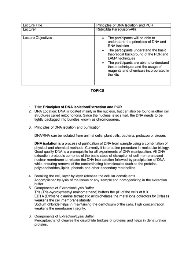 Principles Of Dna Isolation Pcr And Lamp Docx