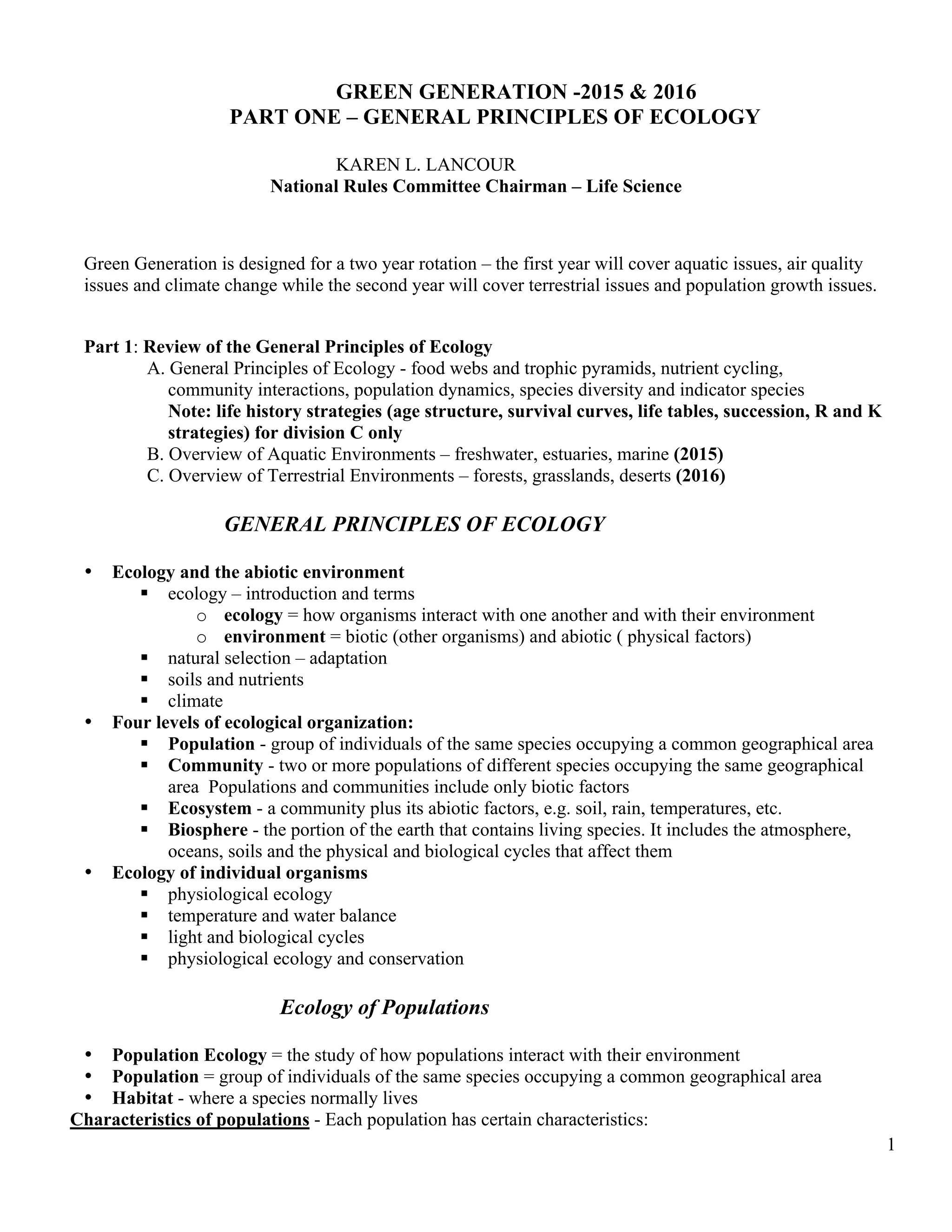 Principles of Ecology | PDF