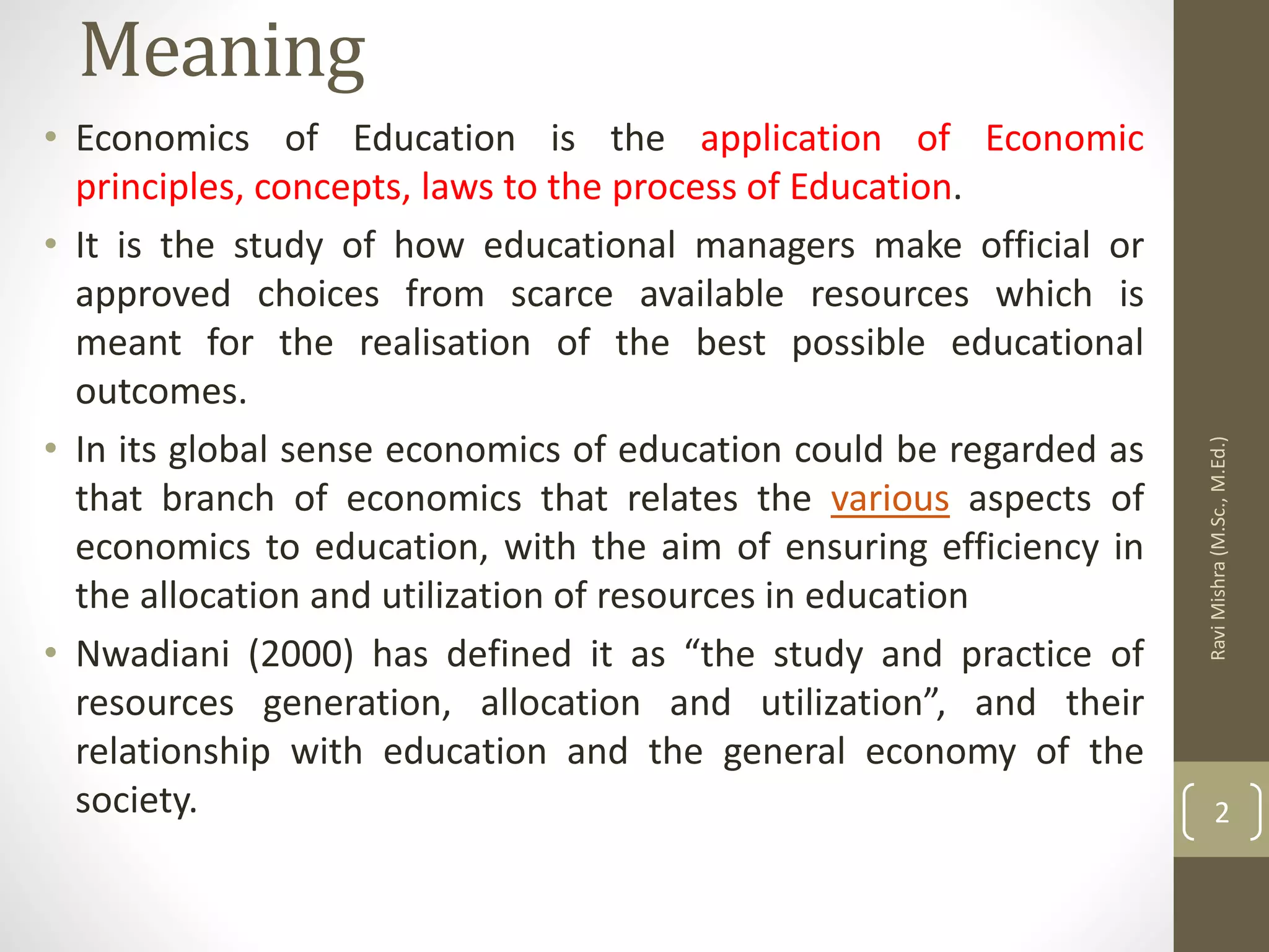 Principles of economics of education | PPTX