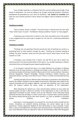 An Essay for Principles of effective teaching | DOCX