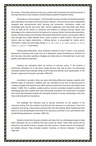 An Essay for Principles of effective teaching | DOCX