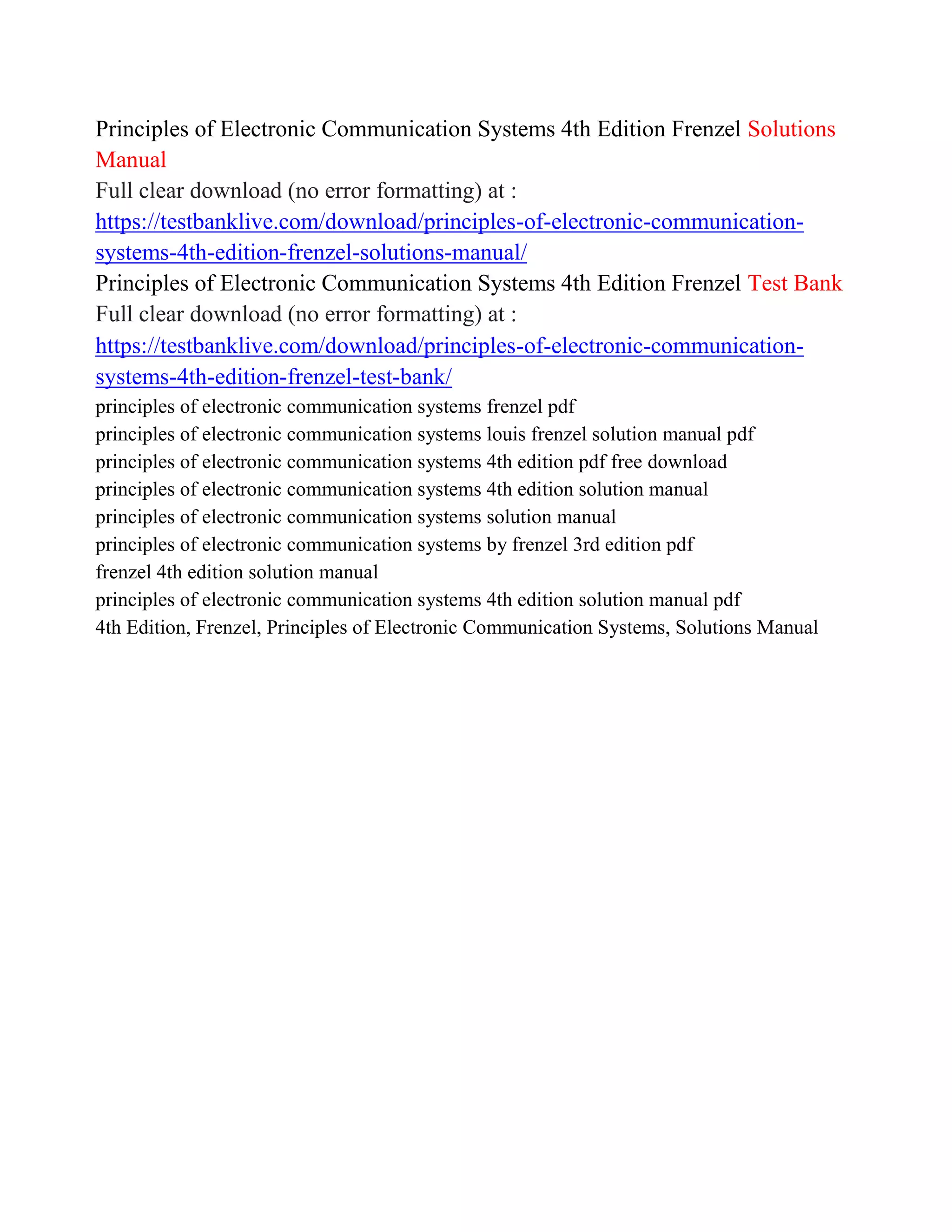 Principles of electronic communication systems 4th edition frenzel solutions manual | PDF