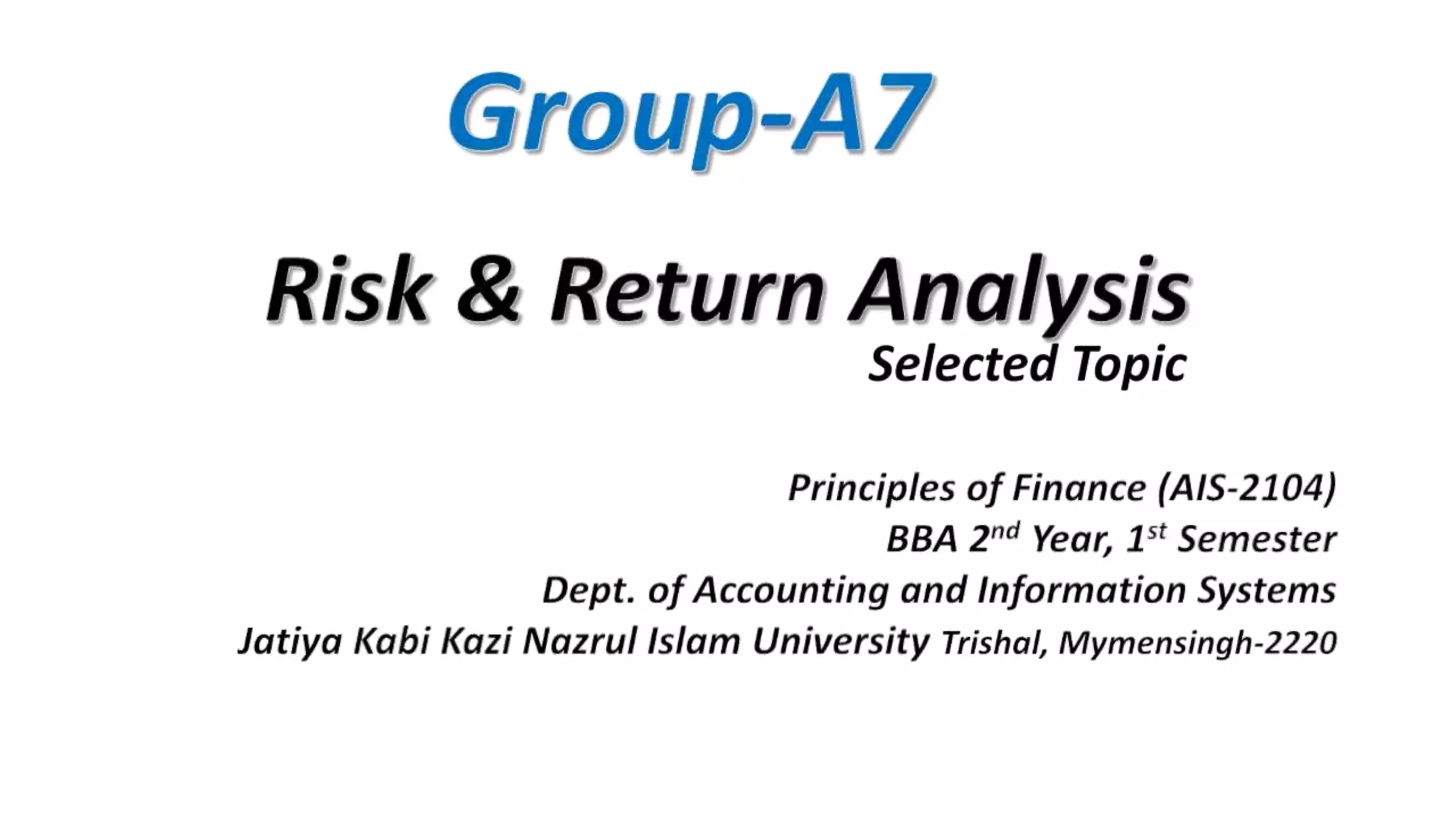 Risk and Return Analysis .ppt By Sumon Sheikh | PPTX