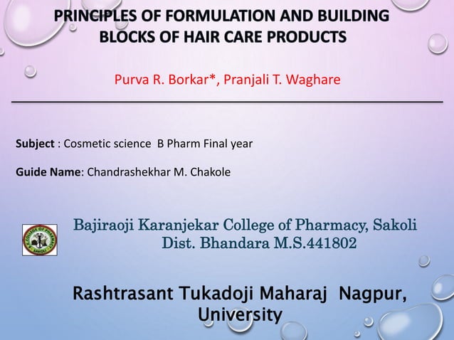 Principles & Formulation of Hair Care Products | PPTX