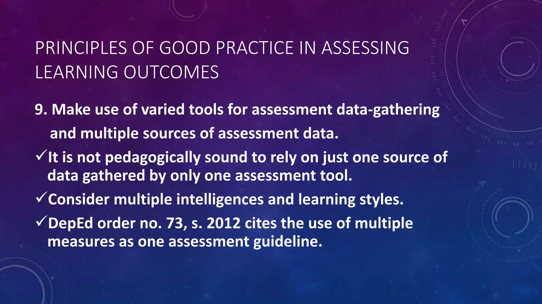 Principles of good practice in assessing learning outcomes | PPTX