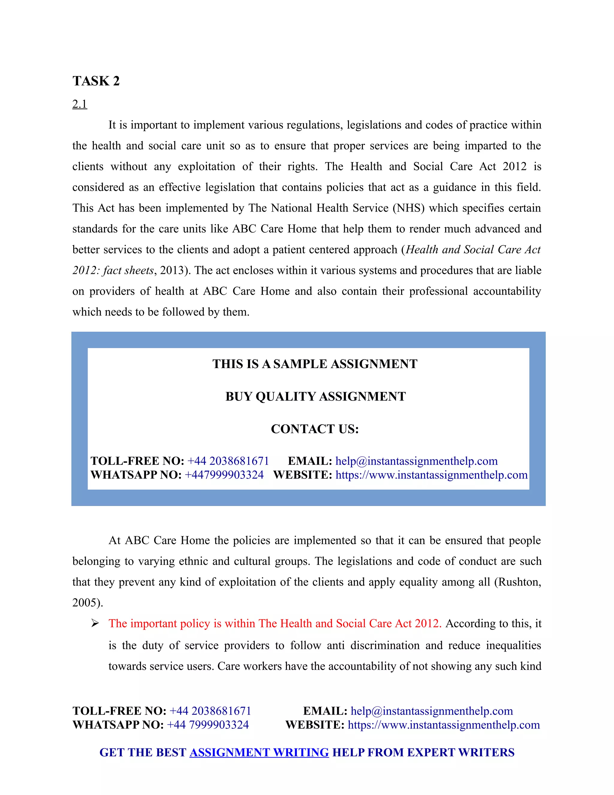 Principles of Health and Social Care Sample Assignment | PDF