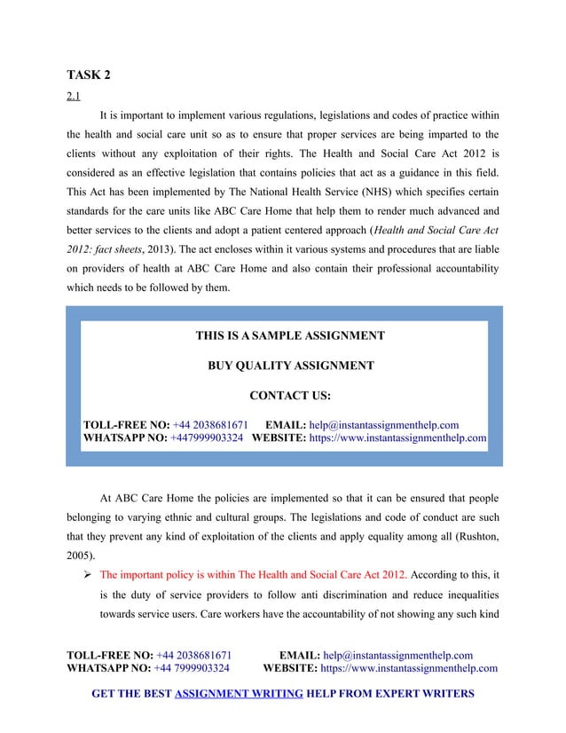 Principles of Health and Social Care Sample Assignment | PDF