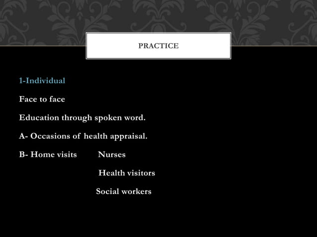 Principles of health education | PPTX | Medical Health