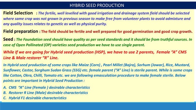 Principles of hybrid seed production | PPTX