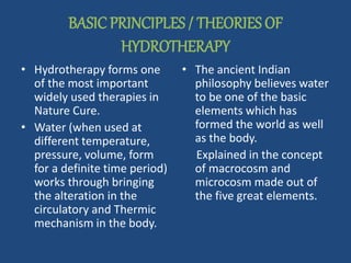 #Principles of hydrotherapy, # BASIC THEORIES OF HYDROTHERAPY | PPTX