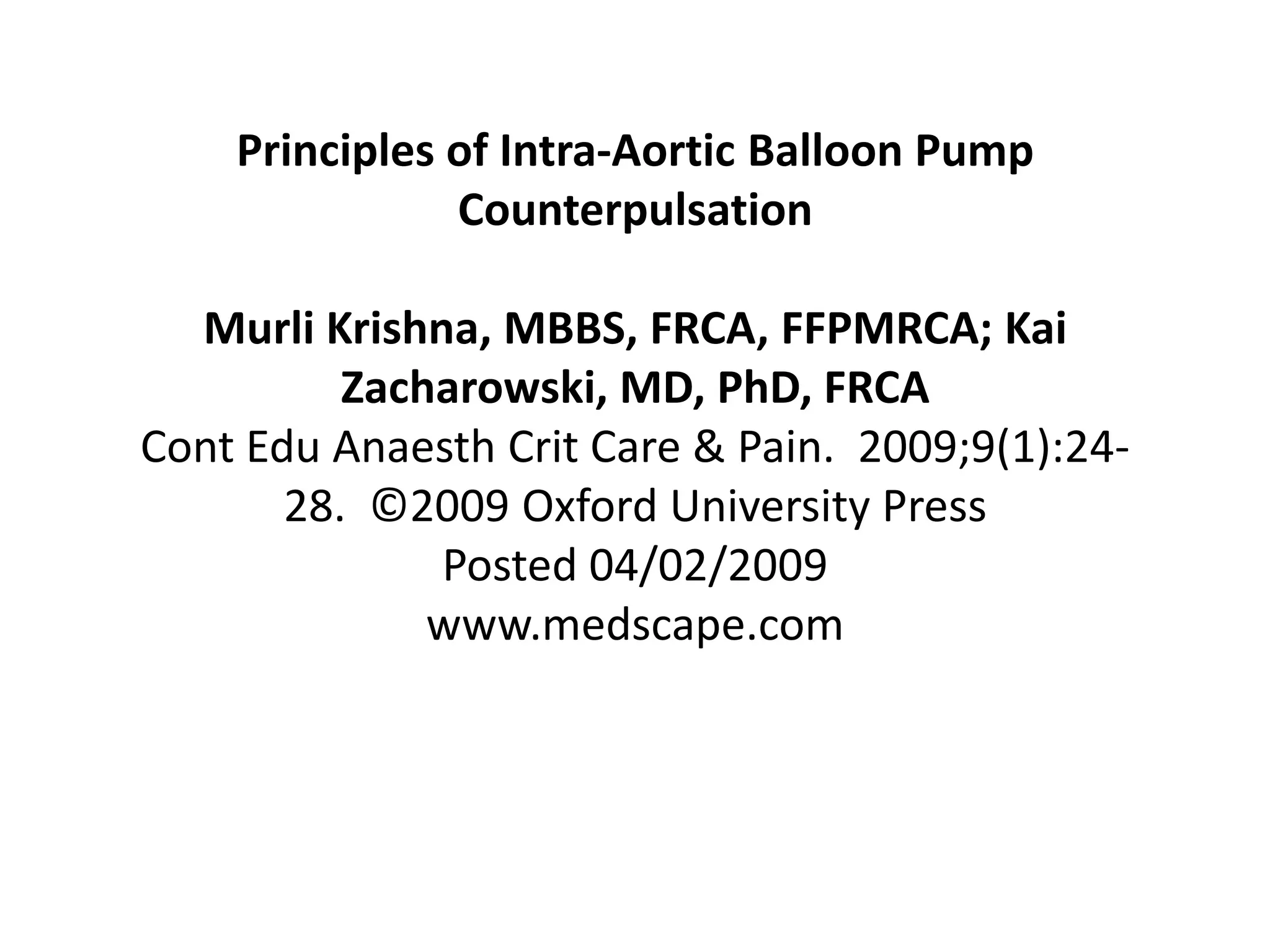 Principles Of Intra Aortic Balloon Pump Counterpulsation | PPTX