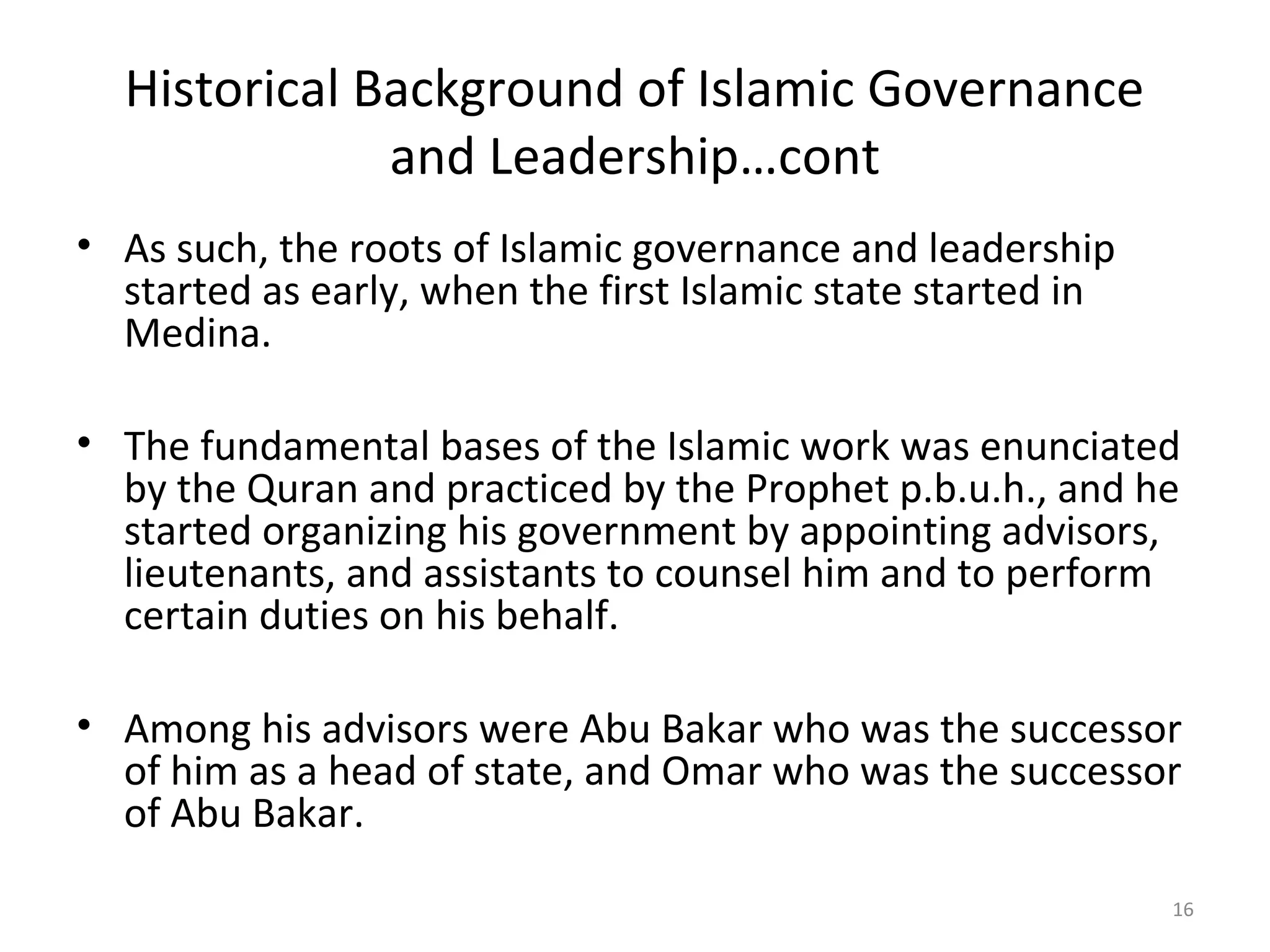 Principles of Islamic Governance and Leadership Week 1 Lecture | PPT