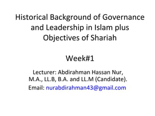 Principles of Islamic Governance and Leadership Week 1 Lecture | PPT