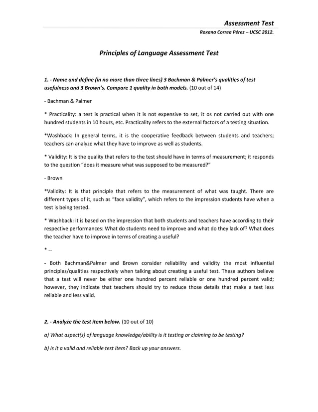 Principles of language assessment test | PDF | Standardized Testing ...