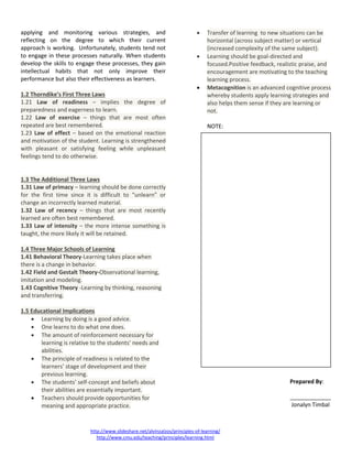 Principles of learning handouts | DOCX | Primary Education | Education