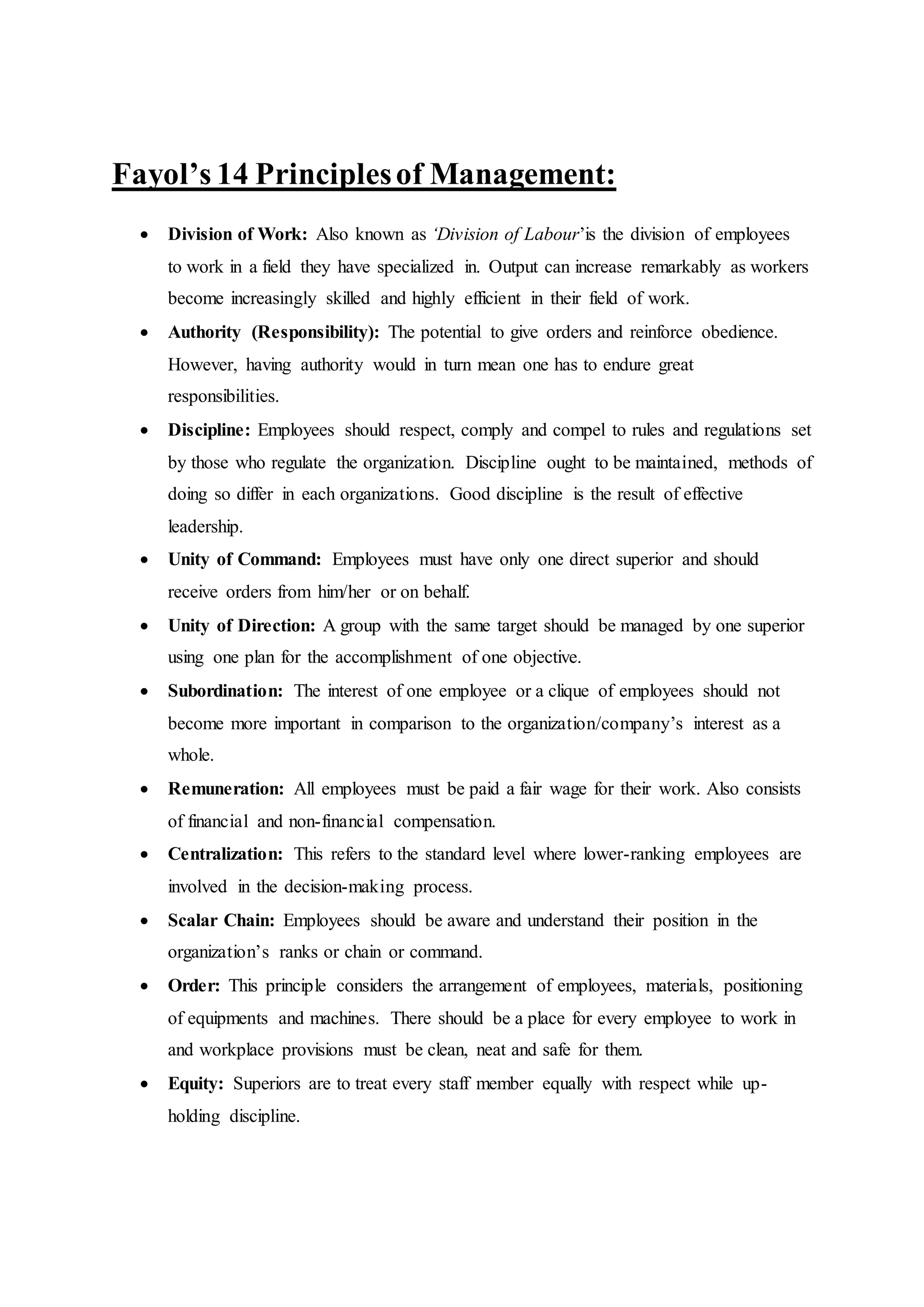 Henri Fayol's Principles of Management (DAD U SEE USSR? O I SEE) | DOCX