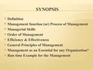 principles of management, funtions , importance and charateristics | PPTX