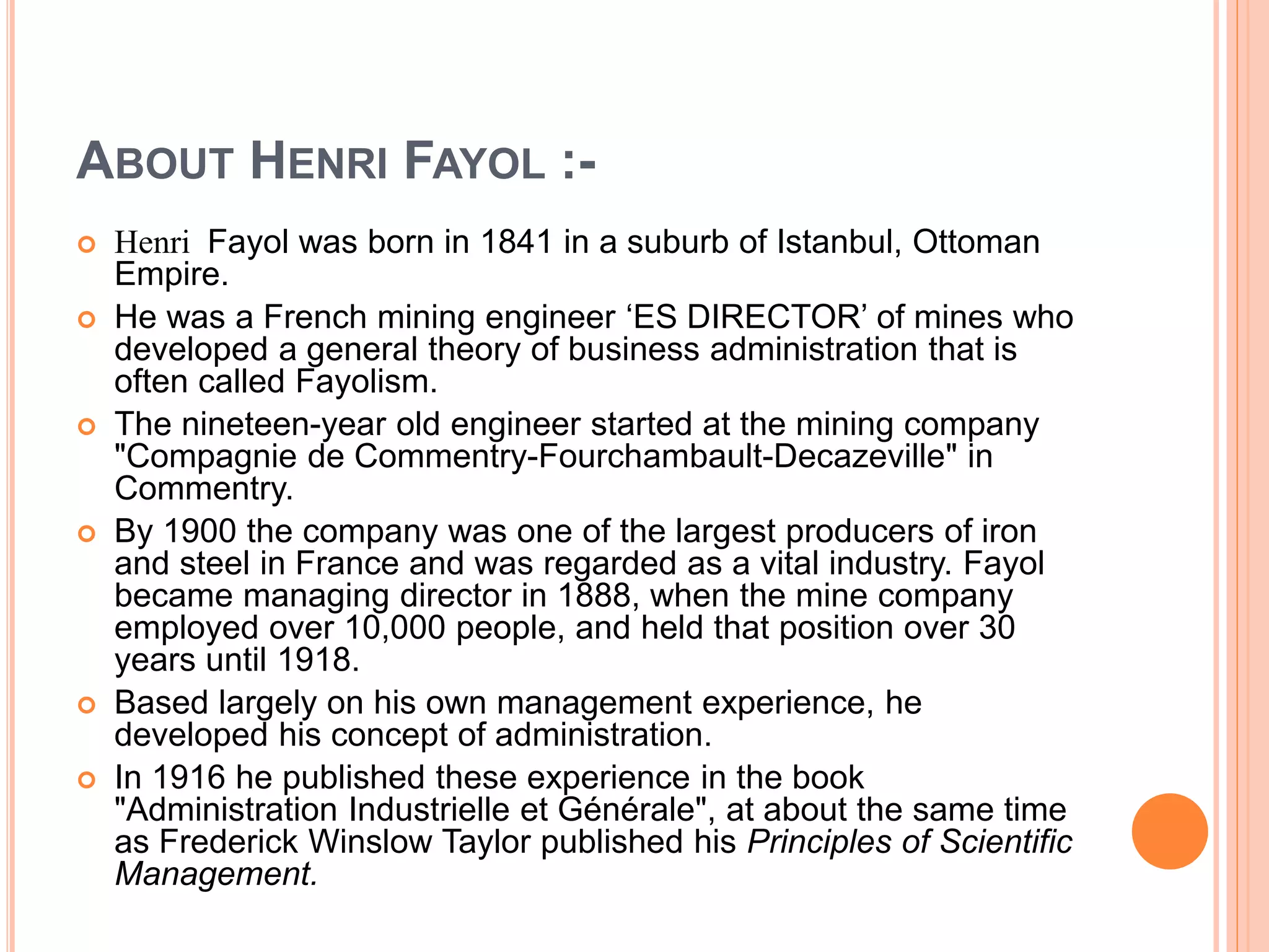 Principles of management by Henri Fayol | PPTX