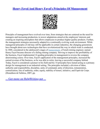 Principles Of Management By Henri Fayol | PDF