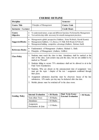 Principles of management (course outline) | DOCX