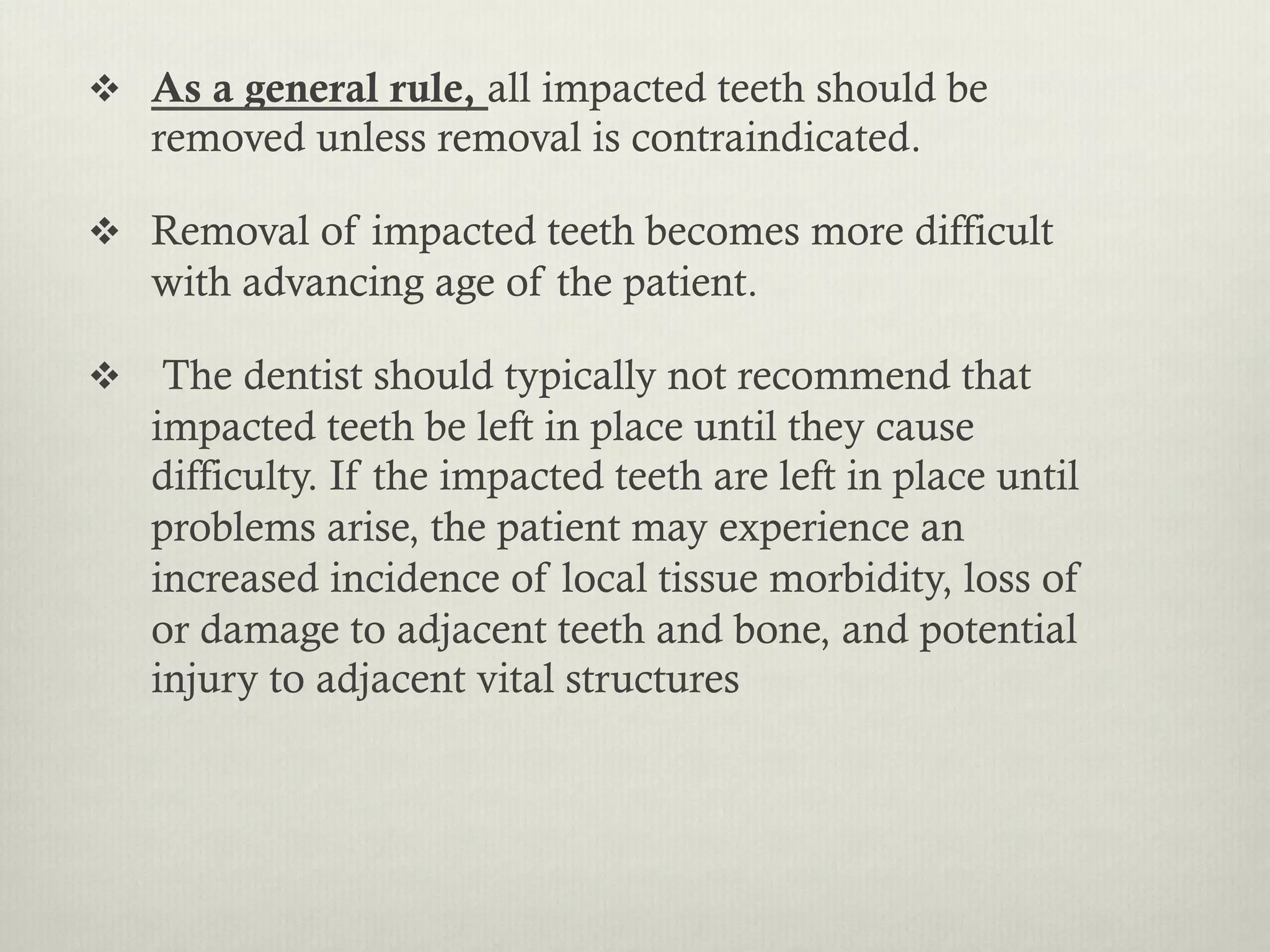 Principles of Management of Impacted Teeth Part I | PDF