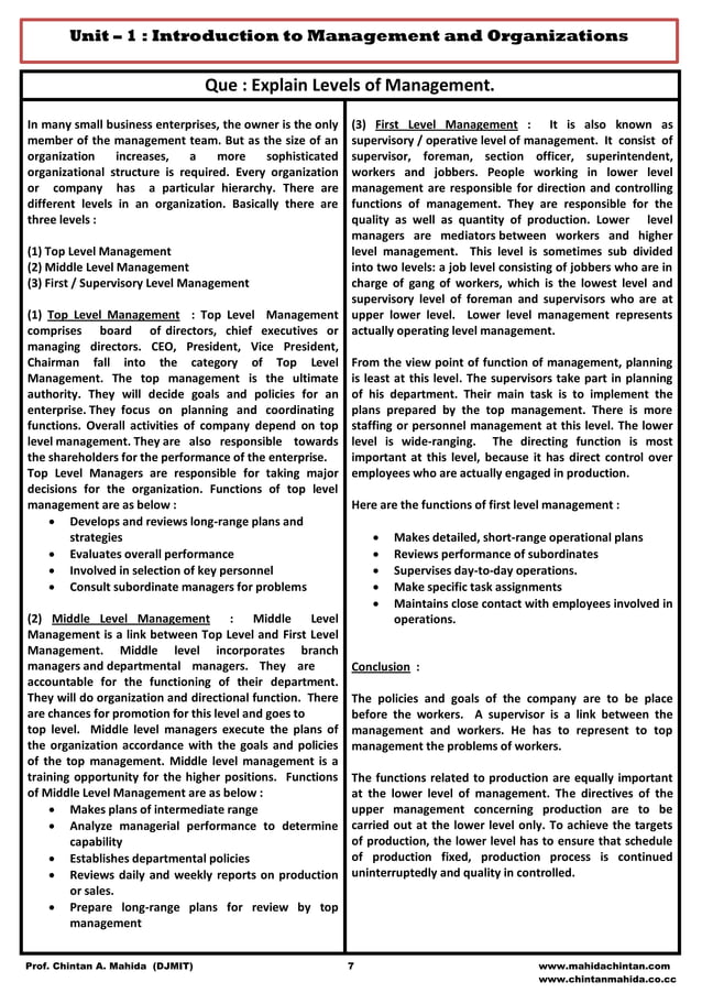 Principles of Management - Short Notes