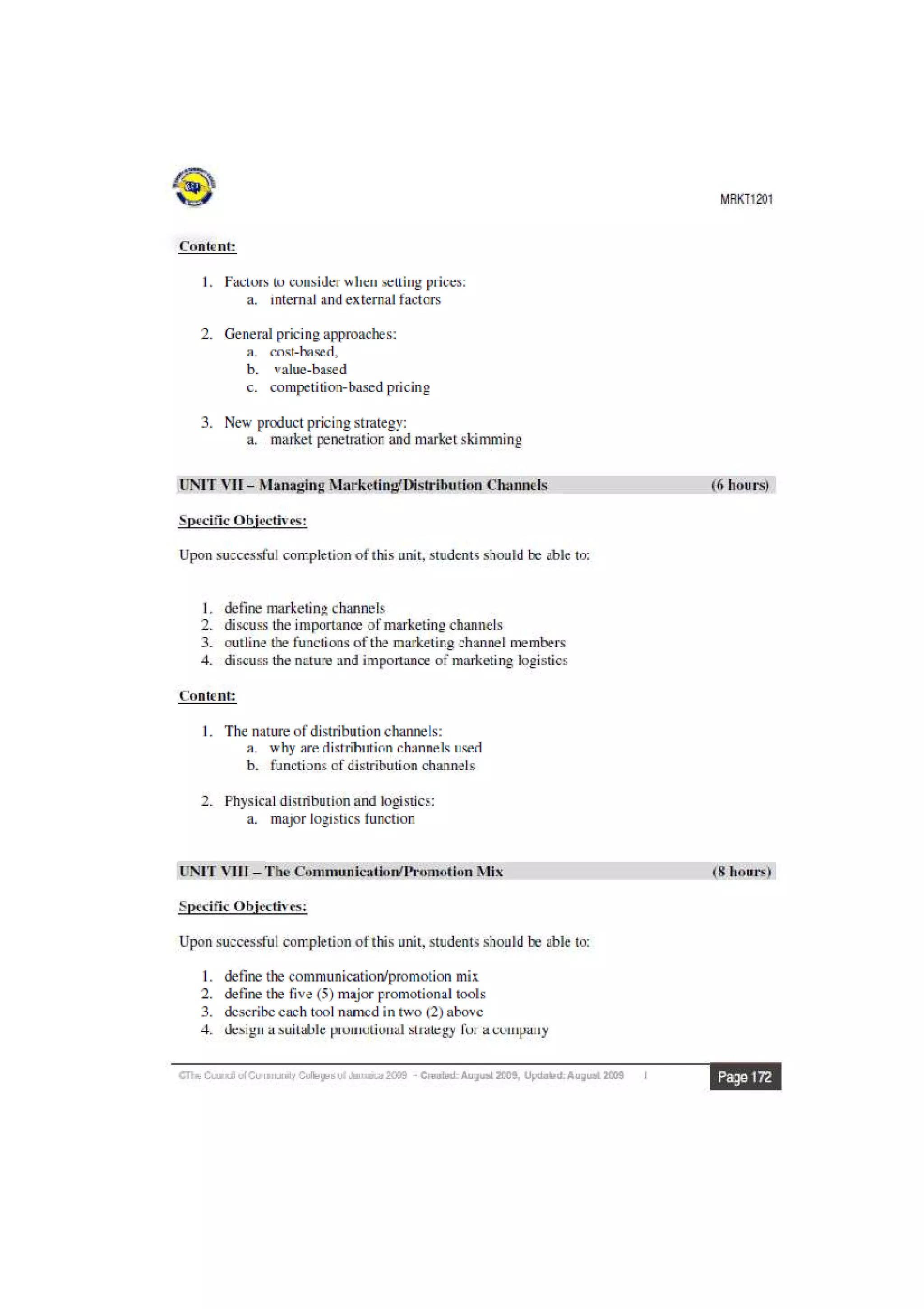 Principles of marketing course outline | PDF