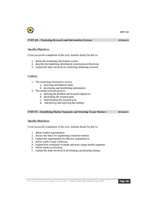 Principles of marketing course outline | PDF