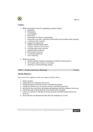 Principles of marketing course outline | PDF