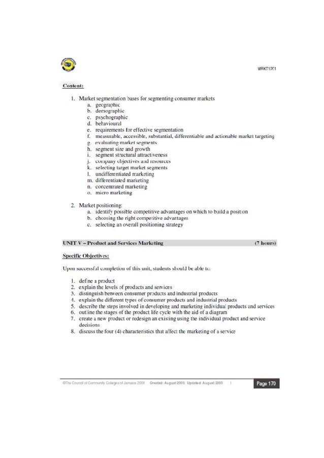 Principles of marketing course outline | PDF