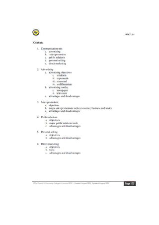 Principles of marketing course outline | PDF