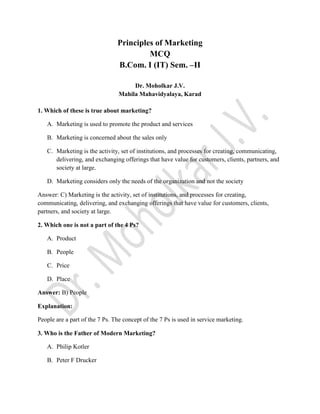 Principles of Marketing MCQ.pdffffffffff | PDF