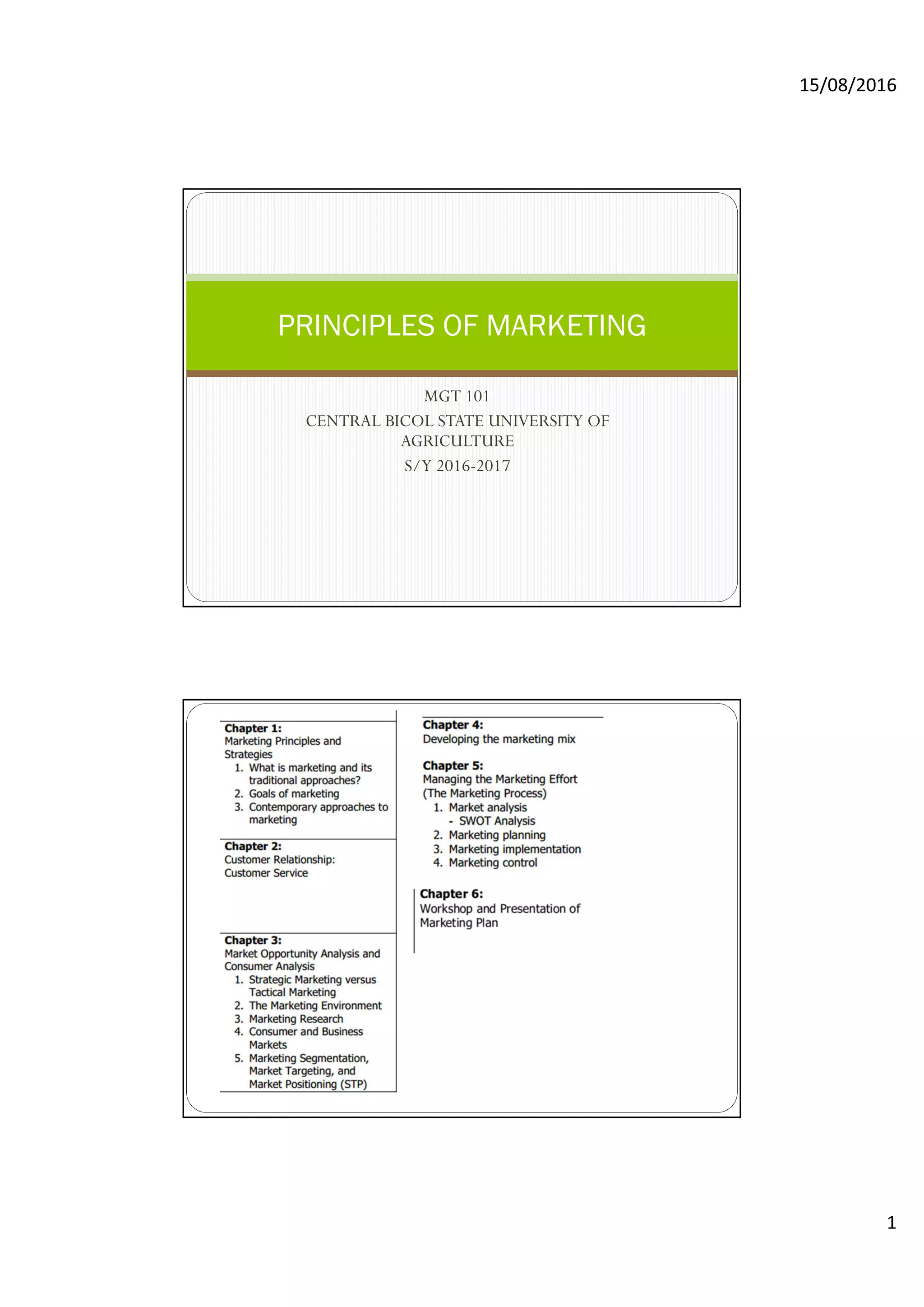 Principles of marketing part 1 student handouts | PDF