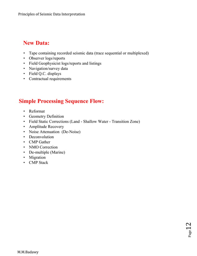 Principles of seismic data interpretation m.m.badawy | PDF