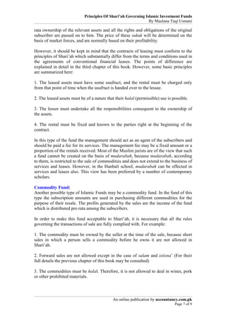 Principles of shari’ah governing islam investment funds | PDF