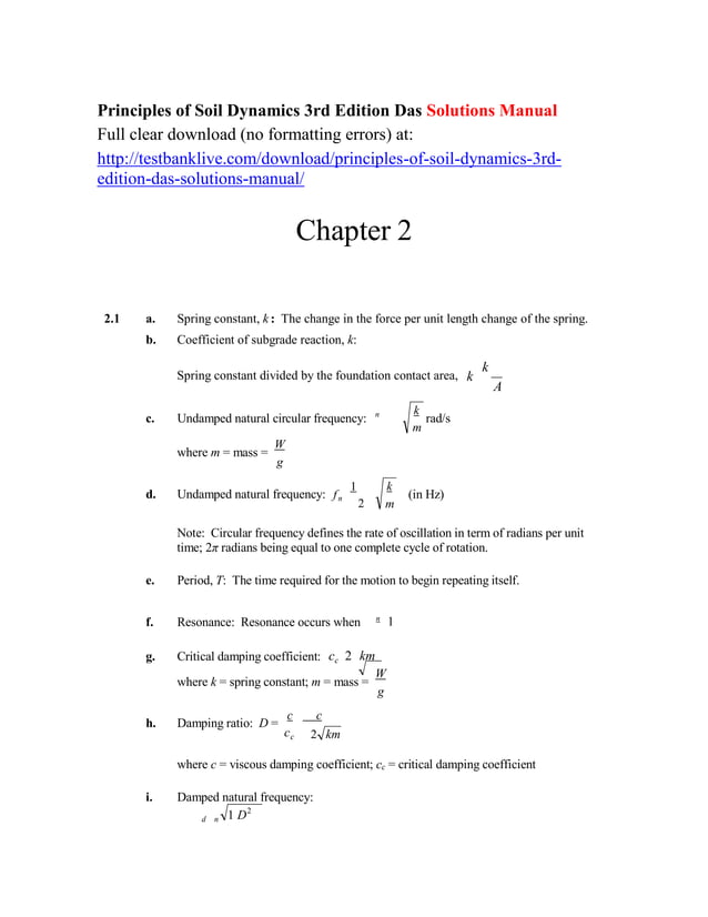 Principles of soil dynamics 3rd edition das solutions manual | PDF ...