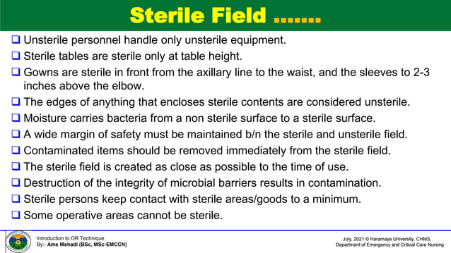 PRINCIPLES OF STERILE FIELD.pptx | First Aid | Injuries