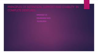 Principles of support stability and retention in complete dentures | PPTX