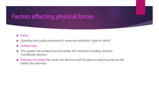 Principles of support stability and retention in complete dentures | PPTX